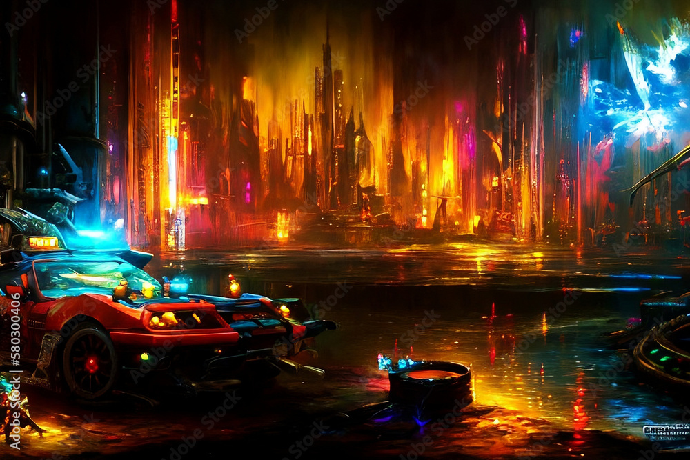 Colorful Cyberpunk Style City Skyline In The Night Sky Generative AI ...