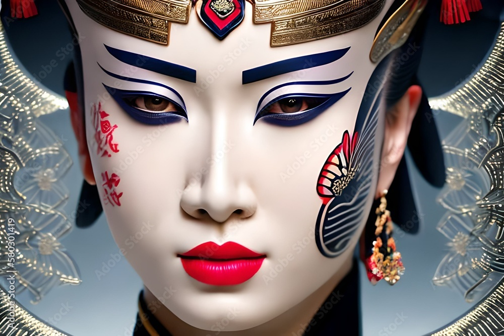 Portrait style, symmetrical face front view. Beautiful futuristic ...