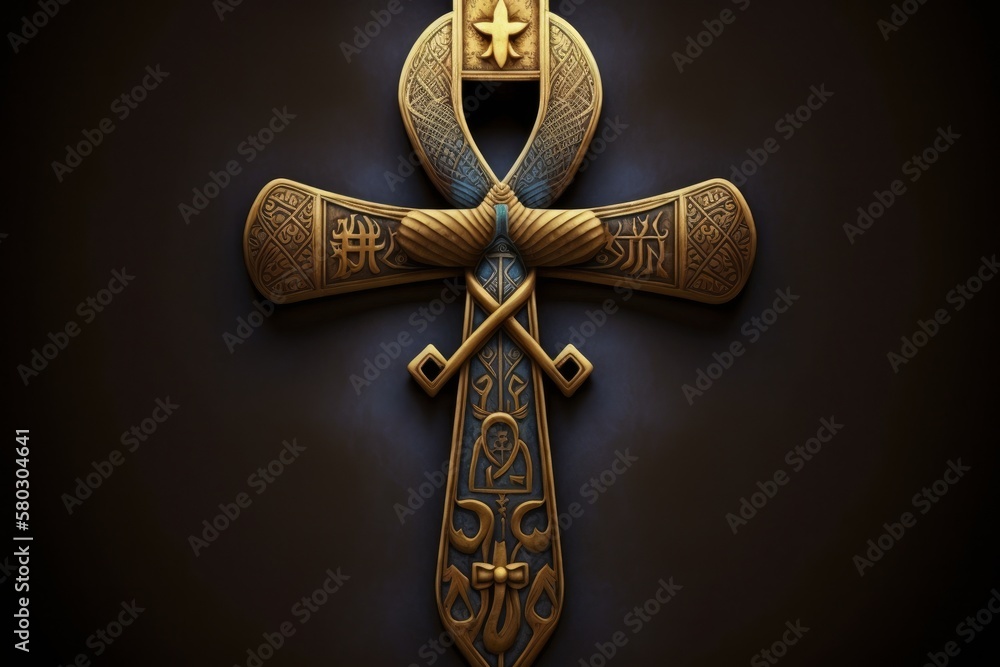Ancient golden ankh symbol isolated on dark background. Illustration of ...