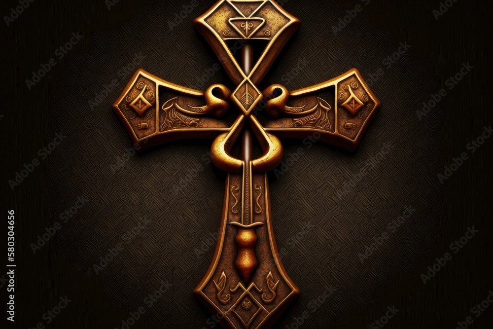 Ancient golden ankh symbol isolated on dark background. Illustration of ...
