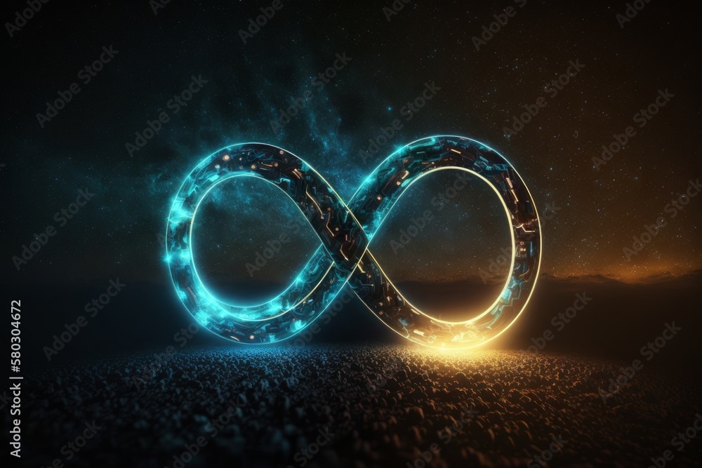 Glowing neon infinity symbol in the night. Generative AI. Infinity ...