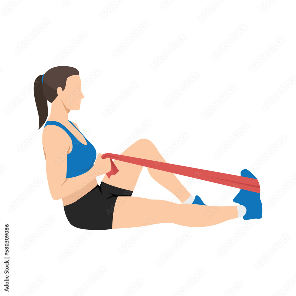Woman doing resistance band calf stretch. Flat vector illustration ...