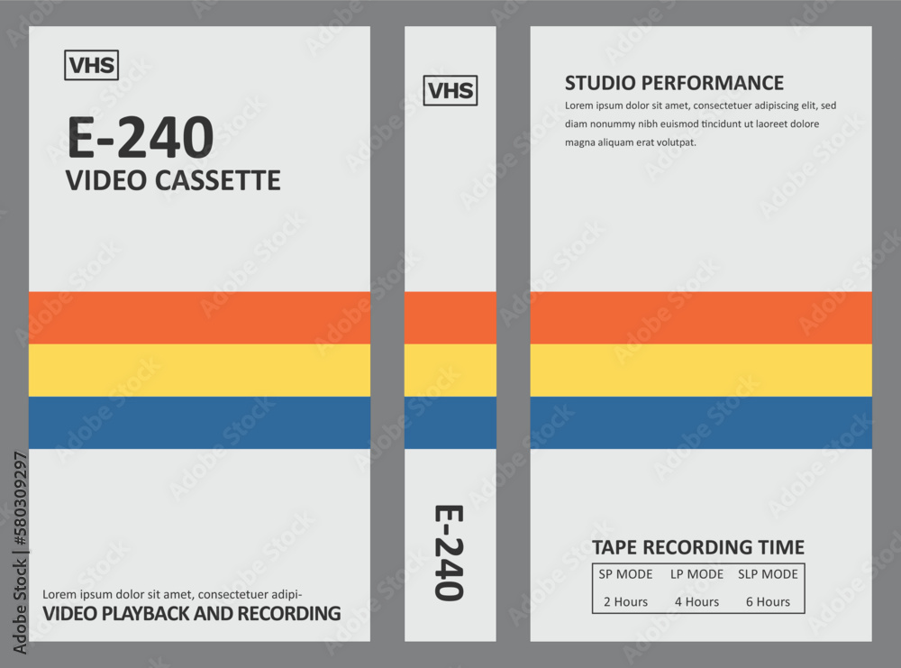 vhs cassette cover blank full template vector 80s 90s memories Stock ...