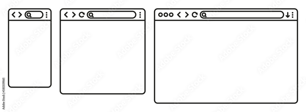 Vettoriale Stock Simple browser window in a flat style, line design a ...