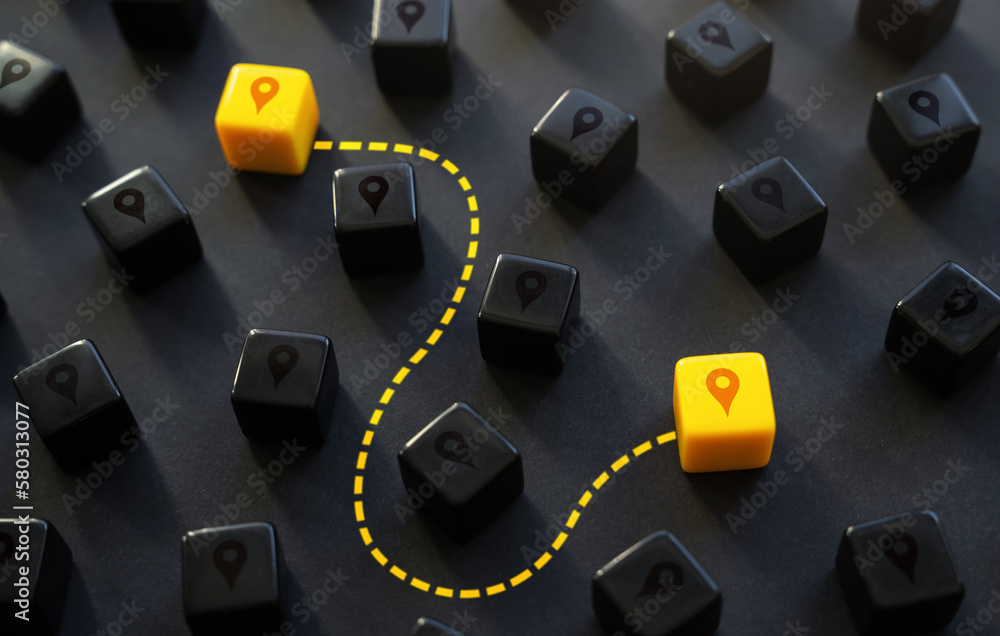 Plan a route. Make a path between places. Guide on landmarks and ...