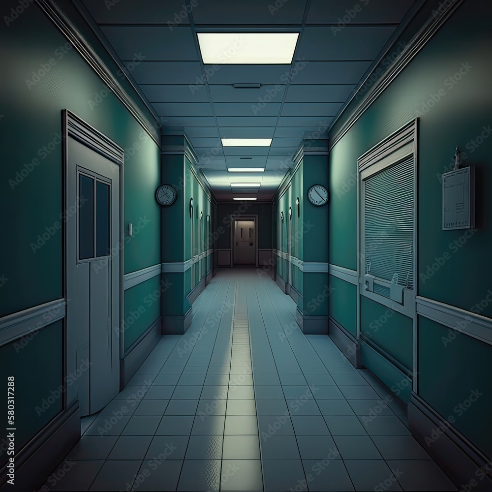 he hospital hallway is cluttered with abandoned equipment and ...