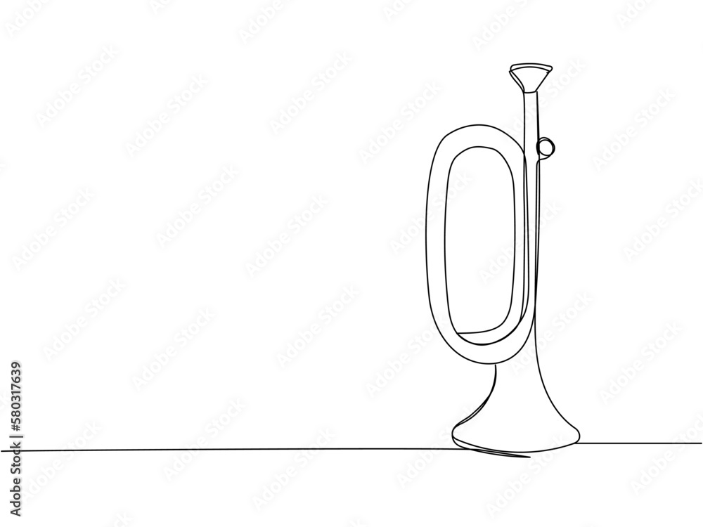 Natural trumpet one line art. Continuous line drawing of musical ...