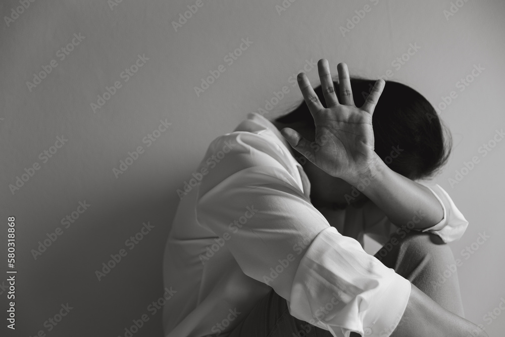 Image black and white of stop violence against women concept ...