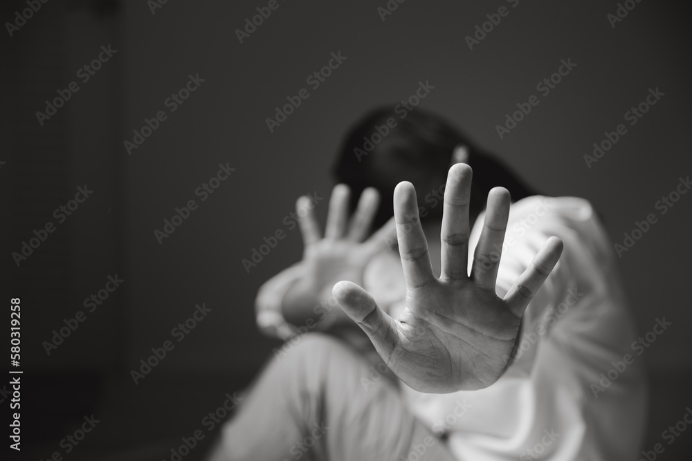 Image black and white of stop violence against women concept ...