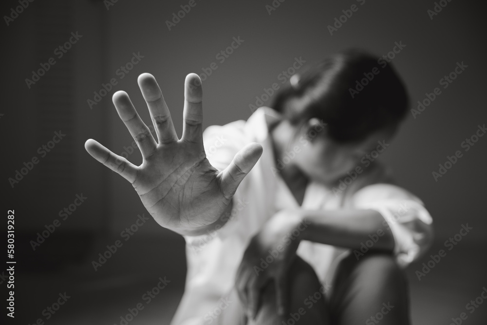 Image black and white of stop violence against women concept ...