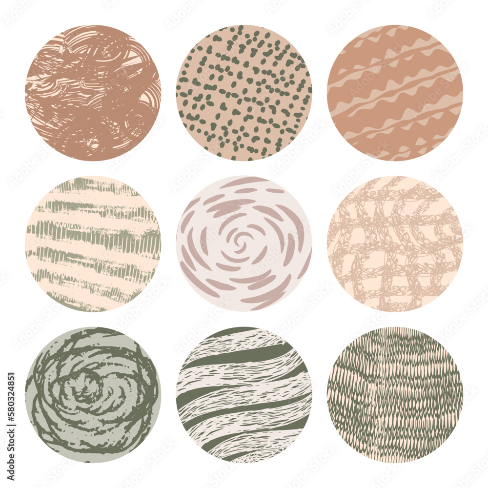 Hand-drawn set of round abstract doodles. Lines, curves, cells, doodles ...