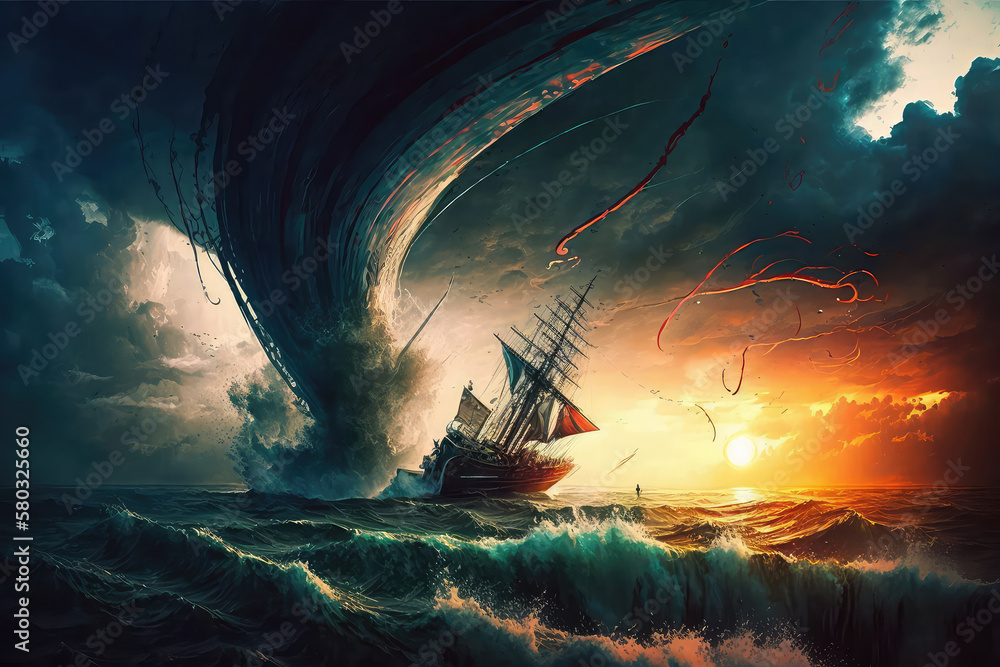 fishing boat navigating during a storm. Thunder, rain big waves on the ... fishing boat navigating during a storm. Thunder, rain big waves on the ...