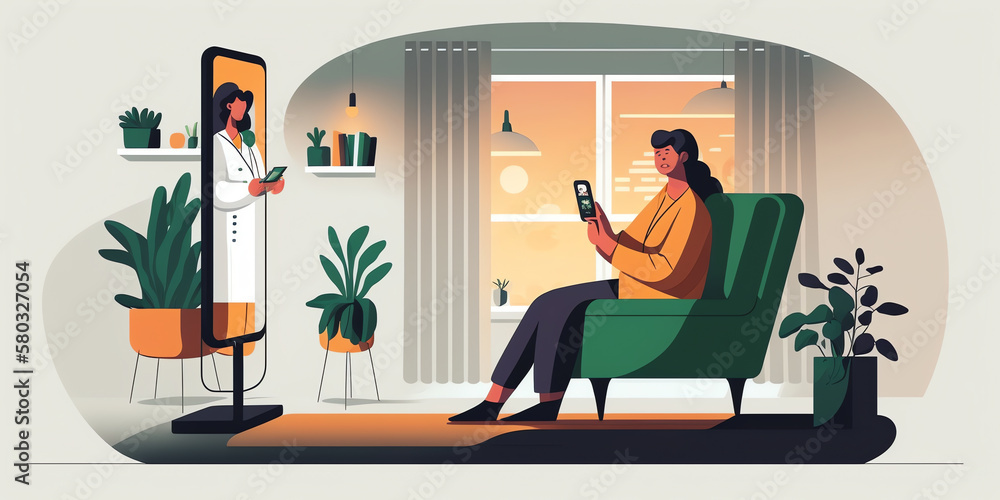 convenience of telehealth with image of patient interacting with doctor ...
