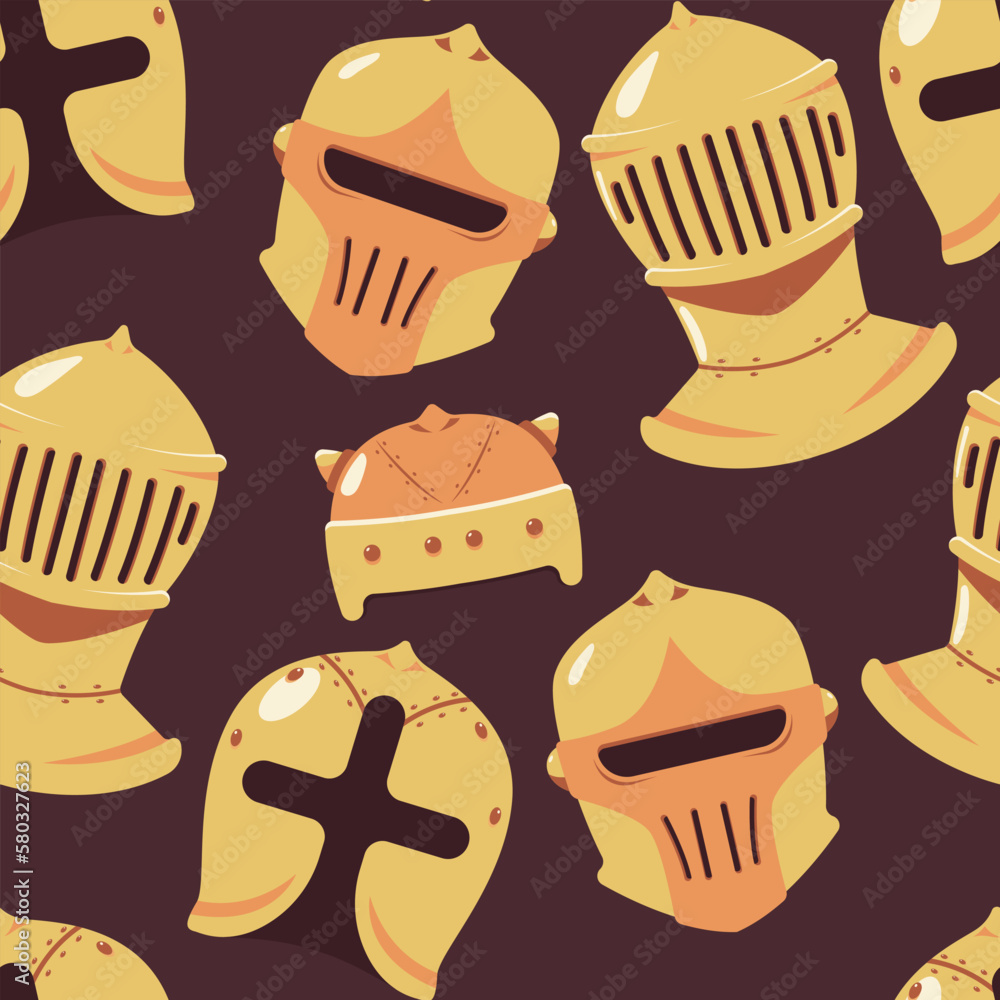 Knight helmets vector cartoon seamless pattern background for wallpaper ...