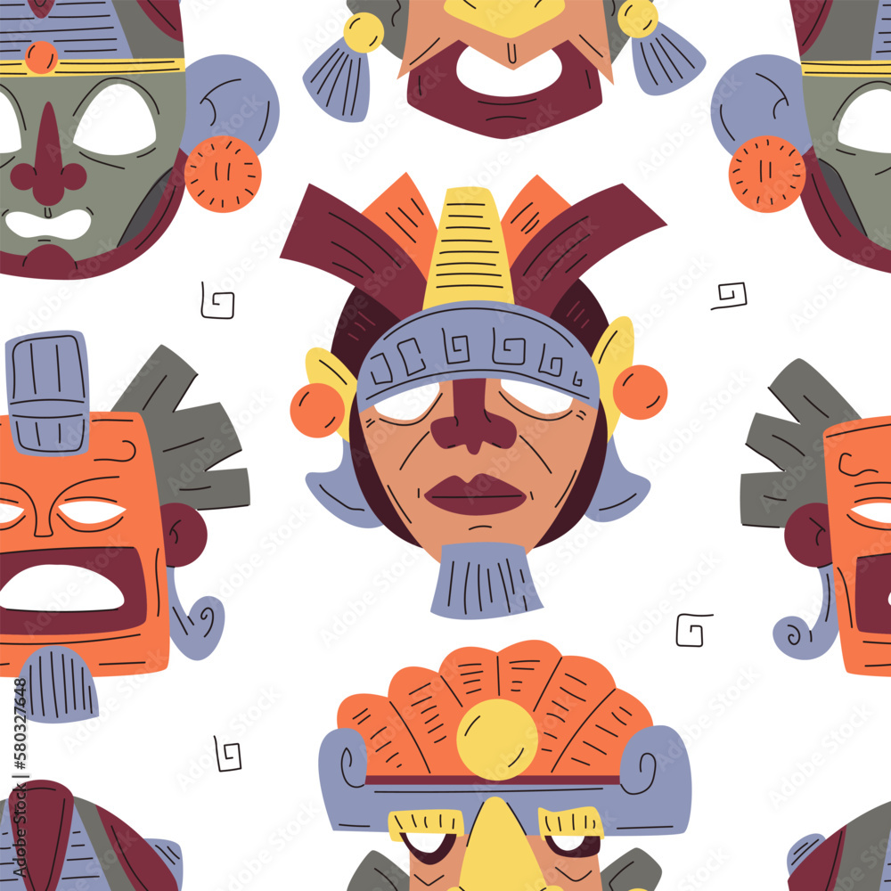 Mayan masks vector cartoon seamless pattern background for wallpaper ...