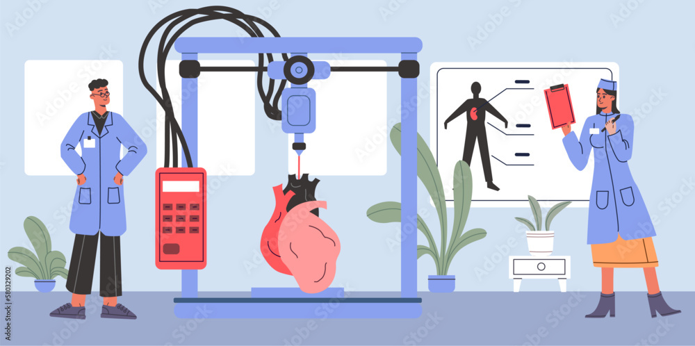 Organs 3D printing. Surgical heart implantation. Artificial human body ...