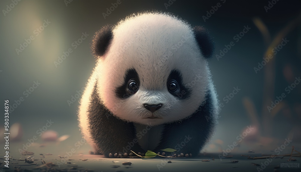 cute baby panda sad in the forest. Created with Generative AI. Stock ...
