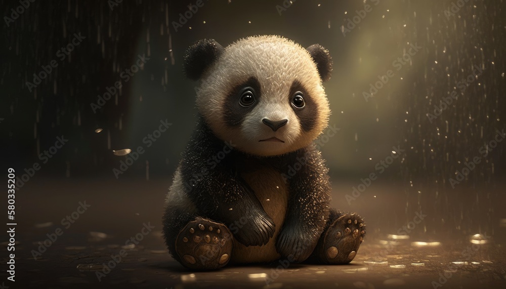 cute baby panda sad in the forest. Created with Generative AI. Stock ...