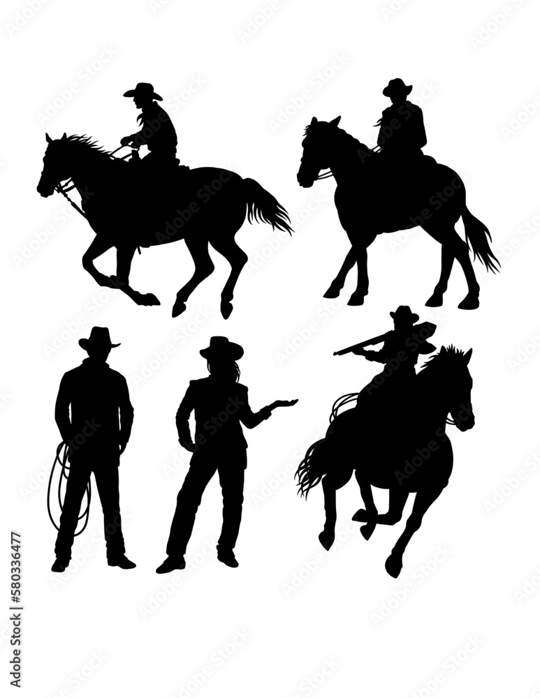 cowboy rodeo action pose silhouette Stock Vector | Adobe Stock