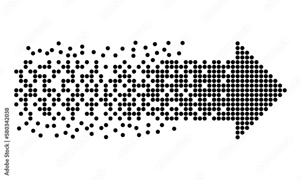 Dissolved arrow vector. Destructed, disappeared, pixelated arrow ...