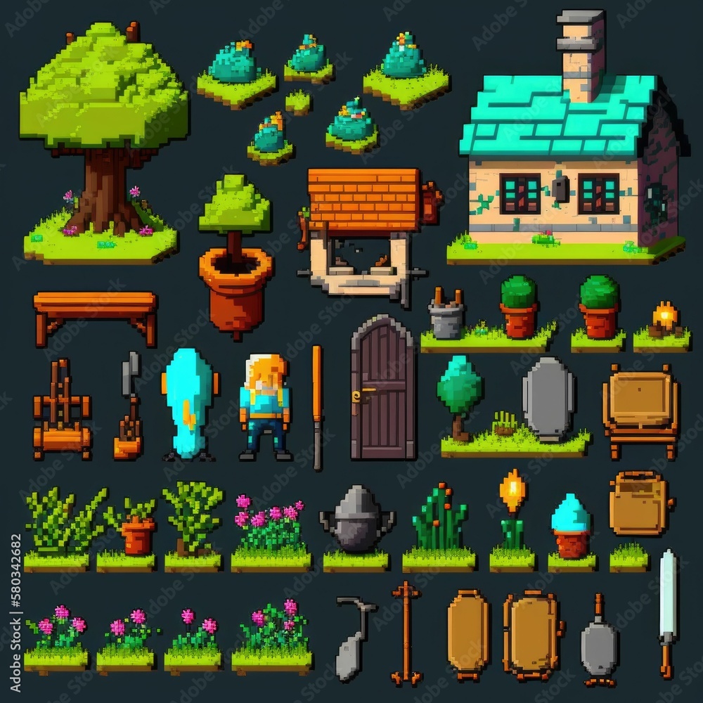 Vibrant Pixel Art Sprite Sheet of a Greased-Up 2D Tile with Playful and ...