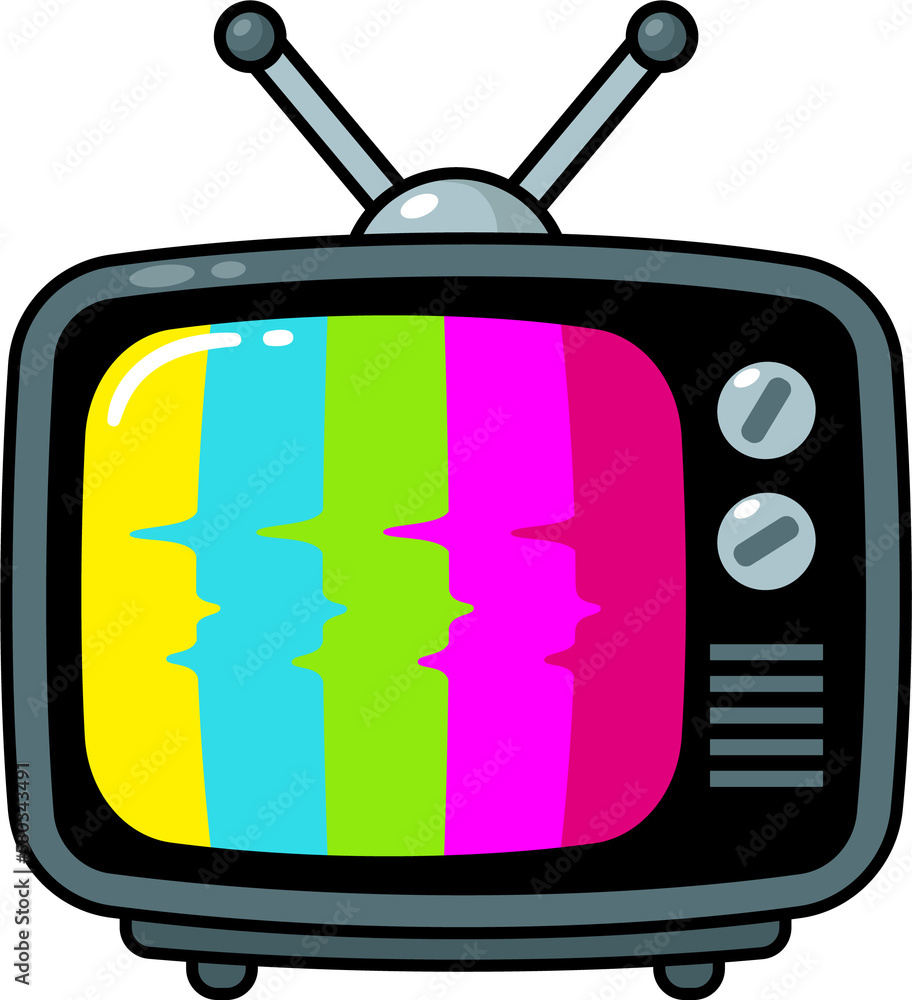 Cartoon vintage television set in simple cartoon style. No signal ...