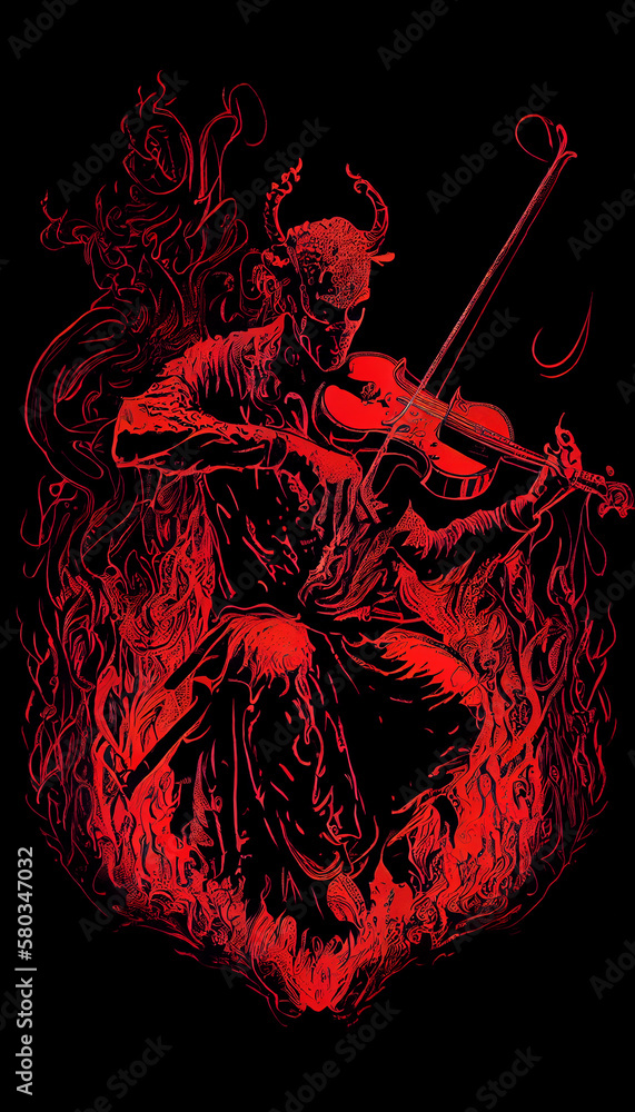 Red devil plays the violin on hell fire, flame. AI generative content ...