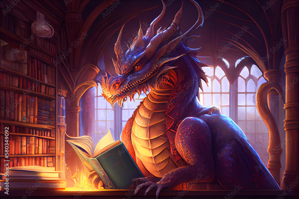 Magical library with books that come to life and a friendly dragon ...