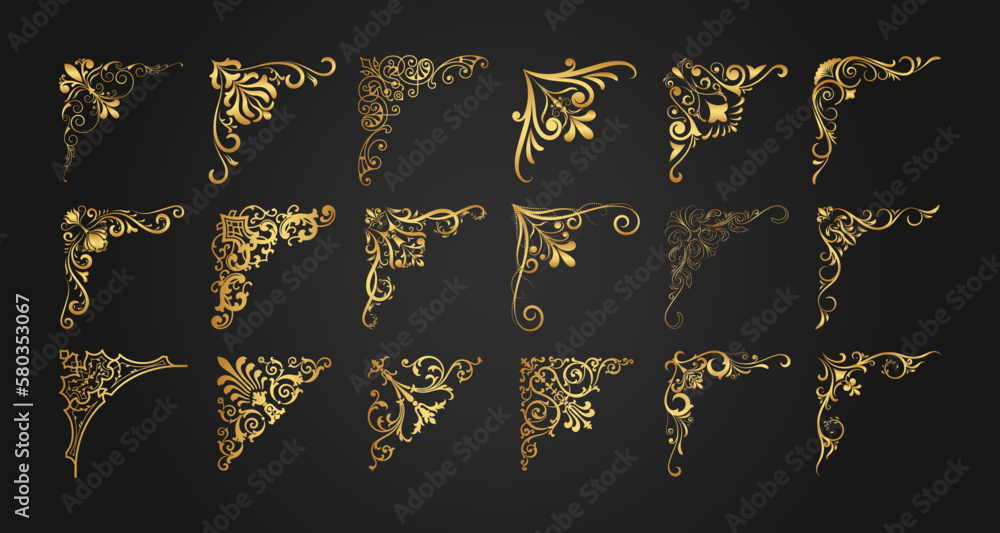 Set of decorative corner frames. Vintage calligraphic corners and ...