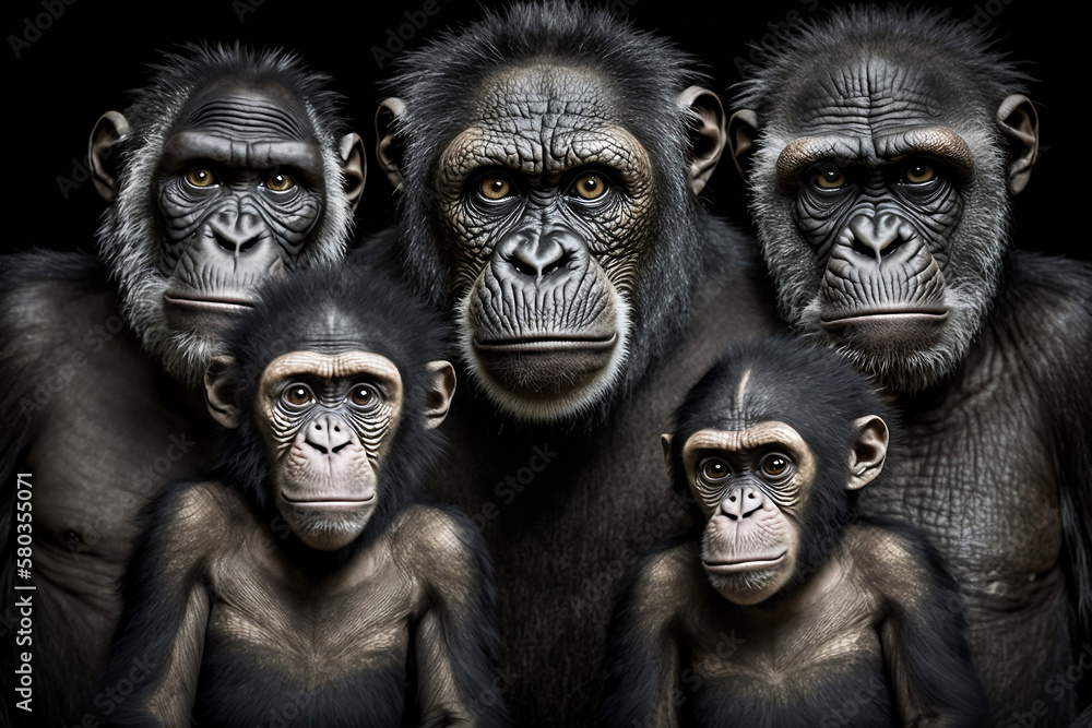 Family portrait of first human Australopithecus afarensis. Ai ...