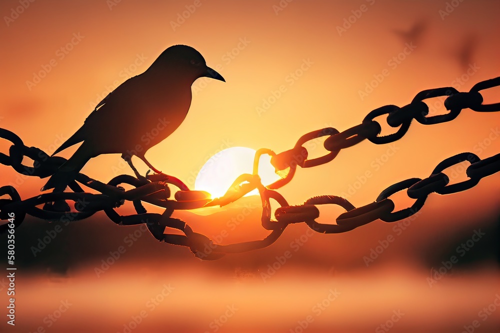 Concept of liberty found, with chains breaking and turning into a dove ...