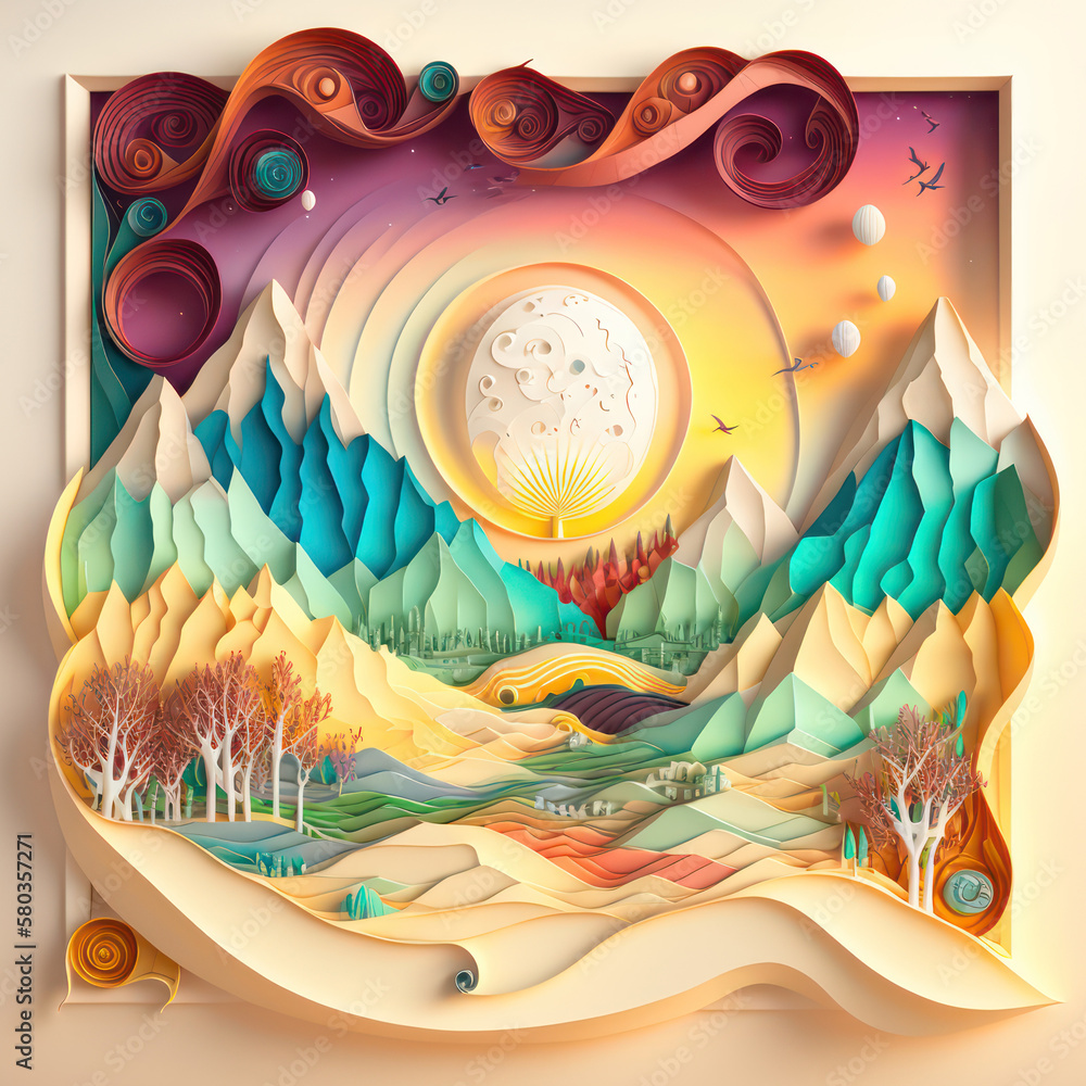 Generative AI illustration image of stunning beautiful paper cut ...