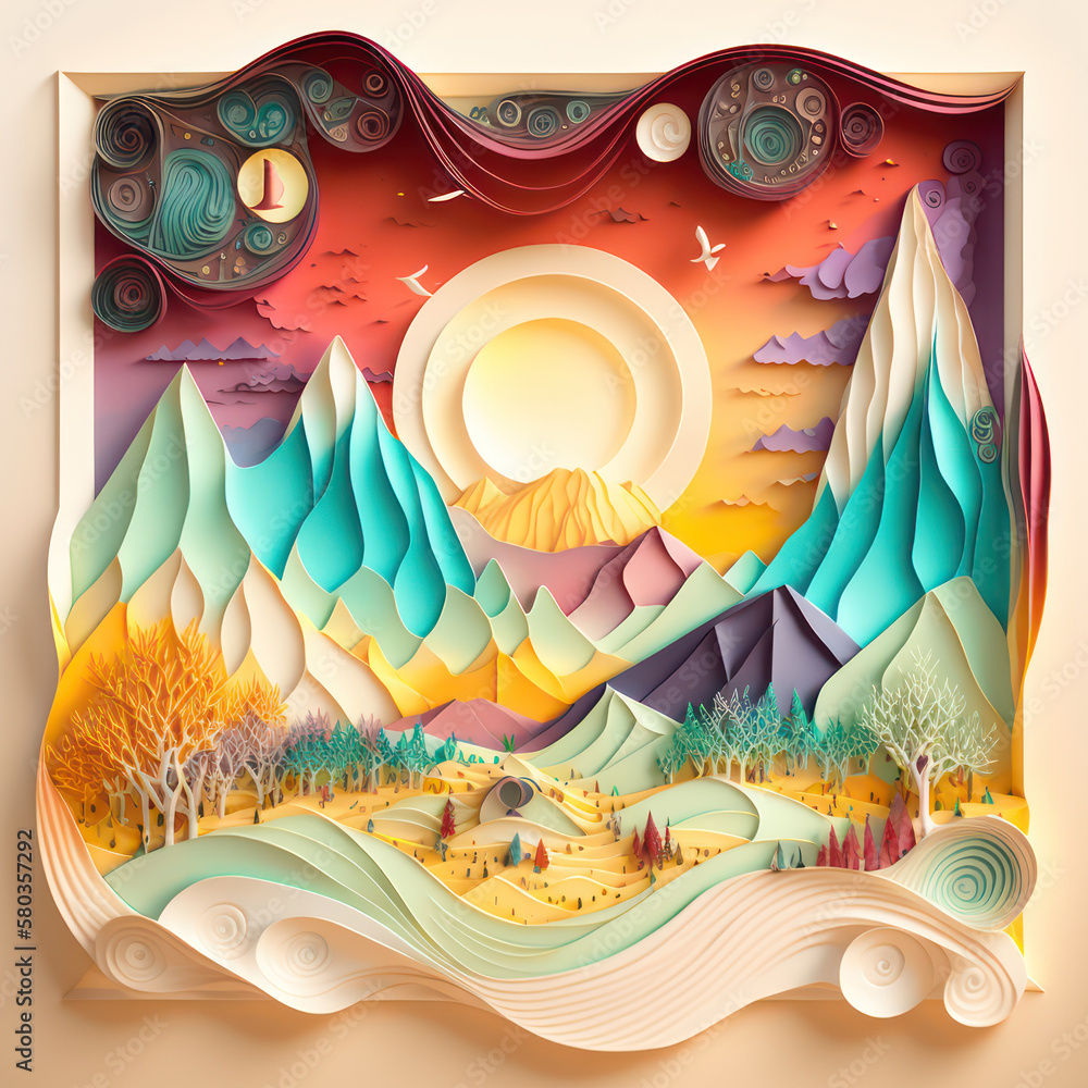 Generative AI illustration image of stunning beautiful paper cut ...