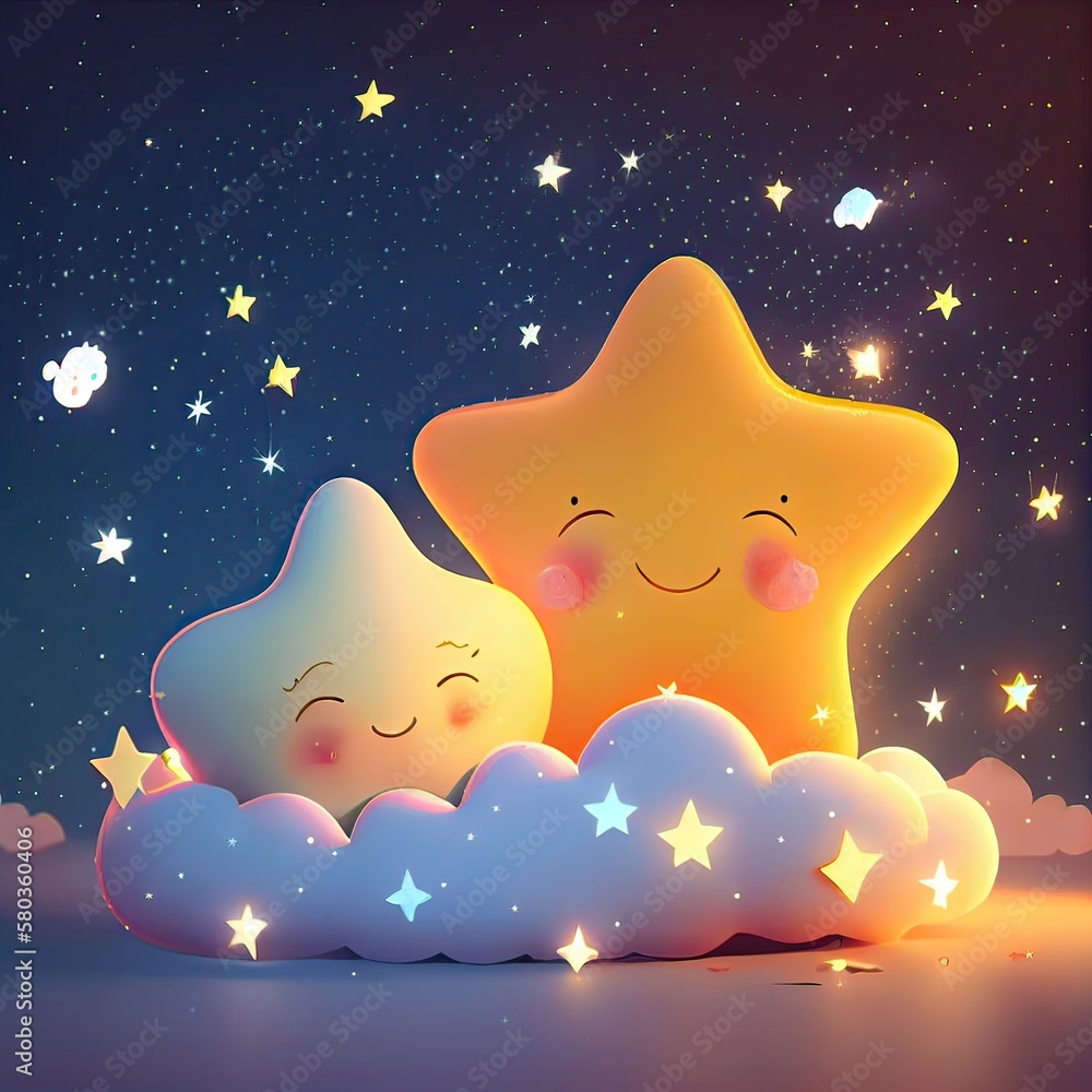 Little Star and the starry sky. shiny colorful stars. Cute five-pointed ...