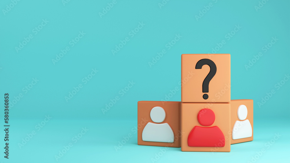 3D Render of Block Stacking With User Icon And Top Question Mark On ...
