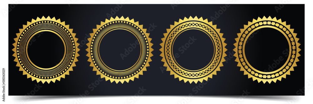 Gold round medal badges and labels. Premium quality medals set. Luxury ...