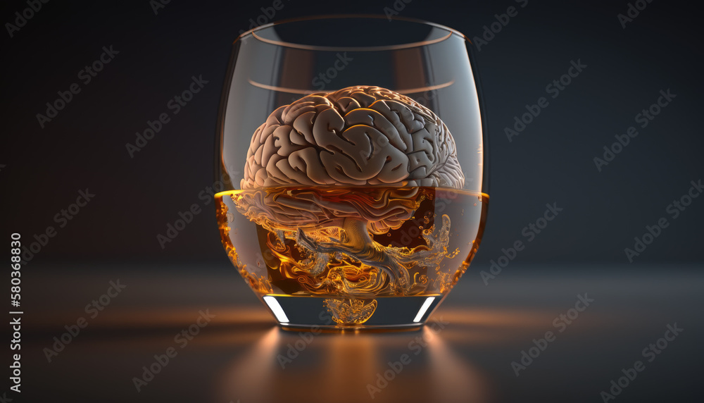 Brain in a glass of alcohol, the concept of harm to alcohol and alcohol ...