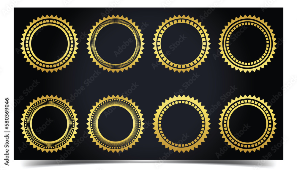 Gold round medal badges and labels. Premium quality medals set. Luxury ...