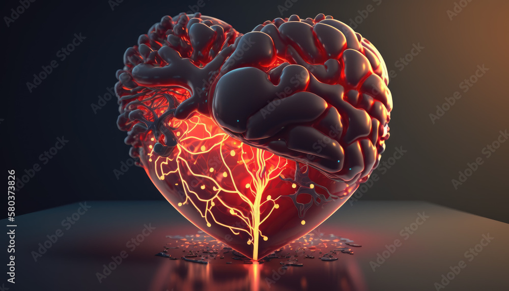 Heart with brain structure, concept of love at the call of the heart ...