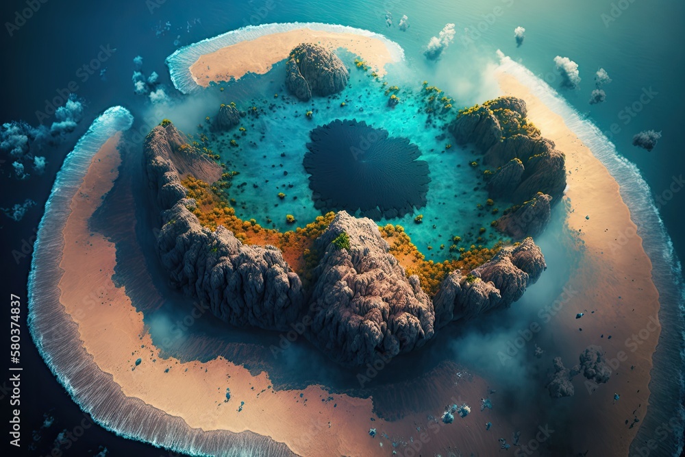 Aerial image of tiny atoll islands in the ocean that are experiencing ...