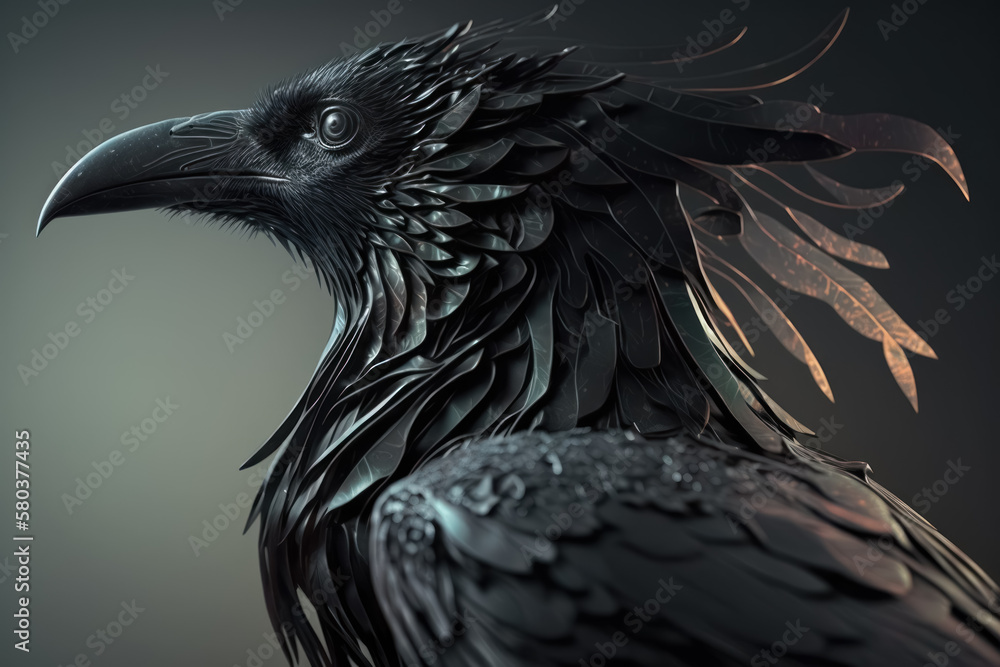 Stylized crow head illustration with feathered beak Stock Illustration ...