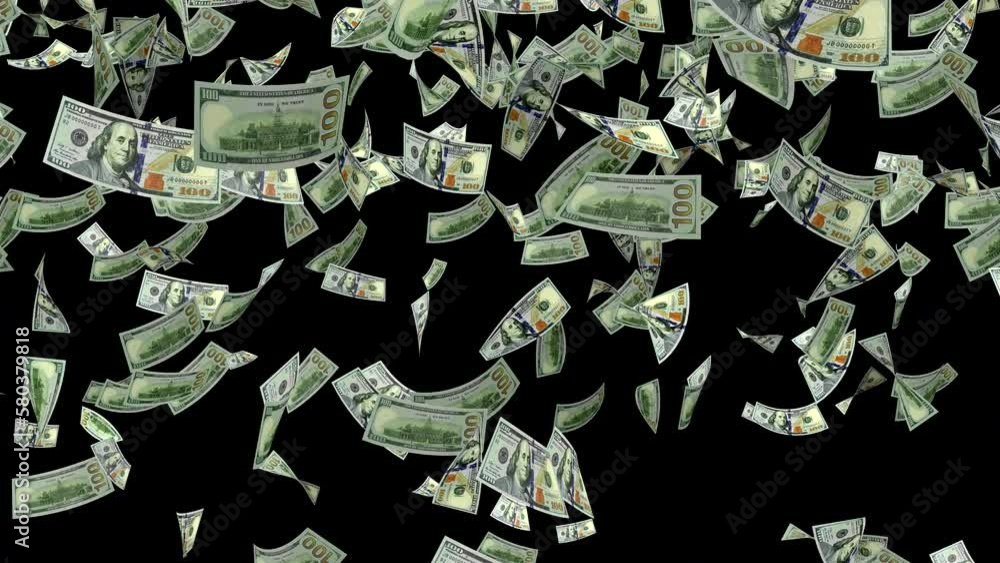 Money rain. USD paper money banknotes falling down. Money dollars bills ...