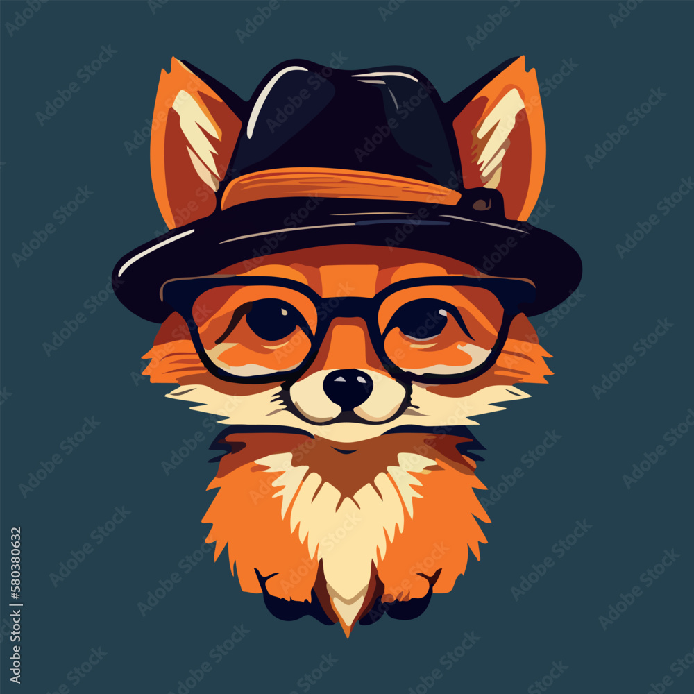 Cute fox cartoon style flat vector illustration with isolated ...