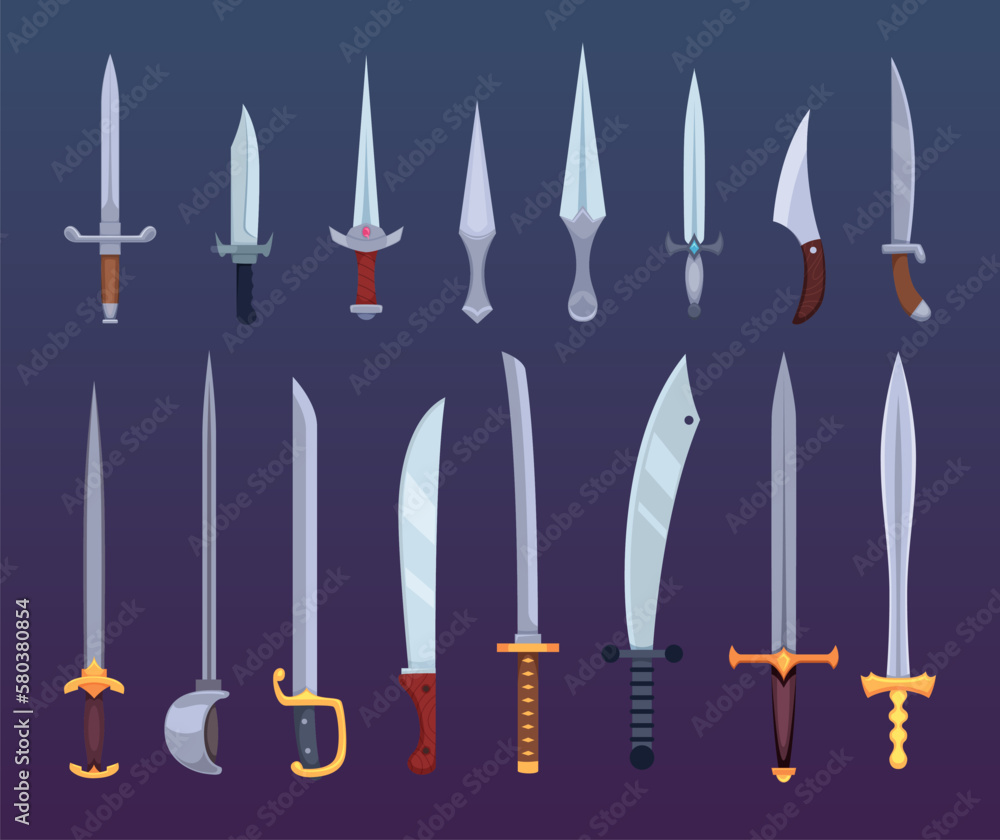 Vetor do Stock: Swords. Fairytale weapons for battle cartoon war with ...