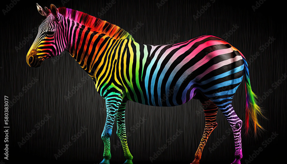 Zebra im Farbmix der Regenbogenflagge der LGBT-Bewegung (Lesbian, Gay ...