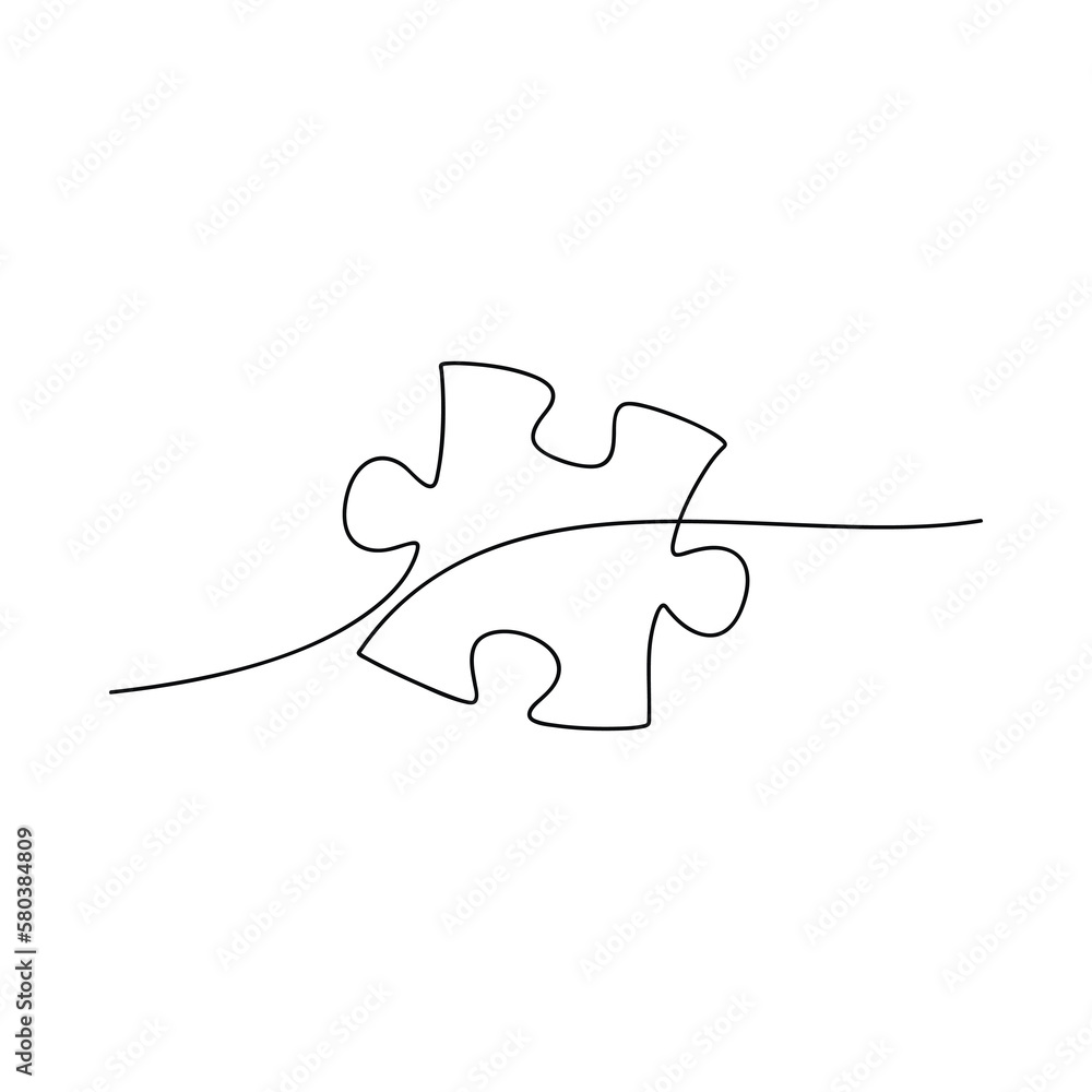 Minimal puzzle piece one line continuous drawing. Vector illustration ...