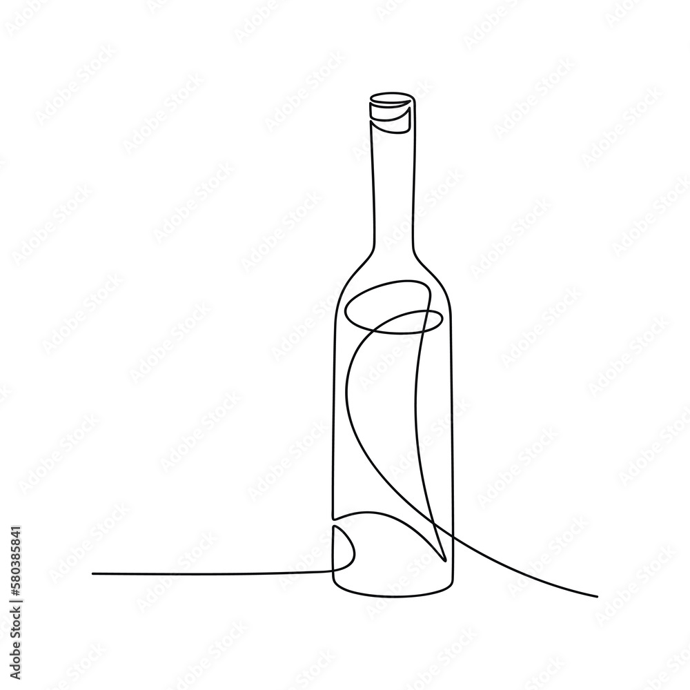 Abstract wine bottle vector one line continuous drawing illustration ...