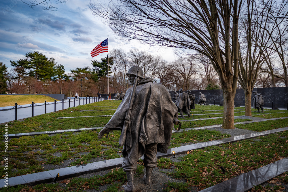Washington DC—Feb 9, 2023; view of bronze statues of soldiers at Korean ...