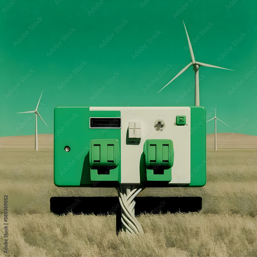 Switch to renewable energy, green energy, minimalism art, collage art ...