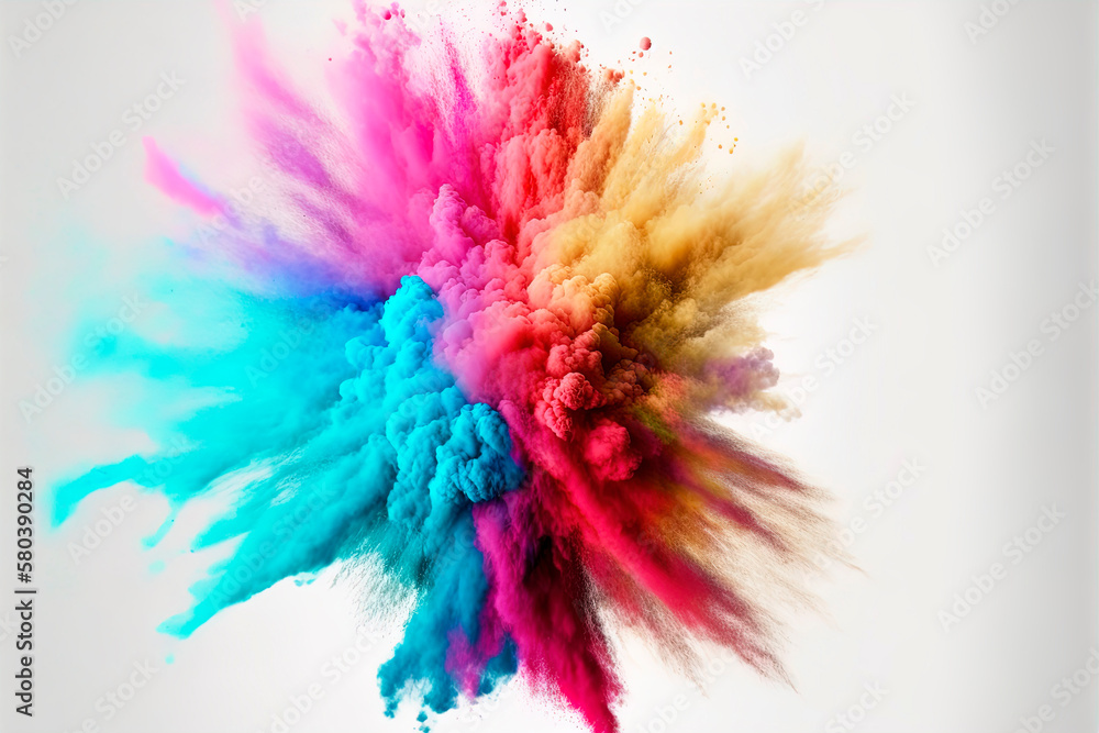 Explosion of colored powder isolated on white background, freeze motion ...